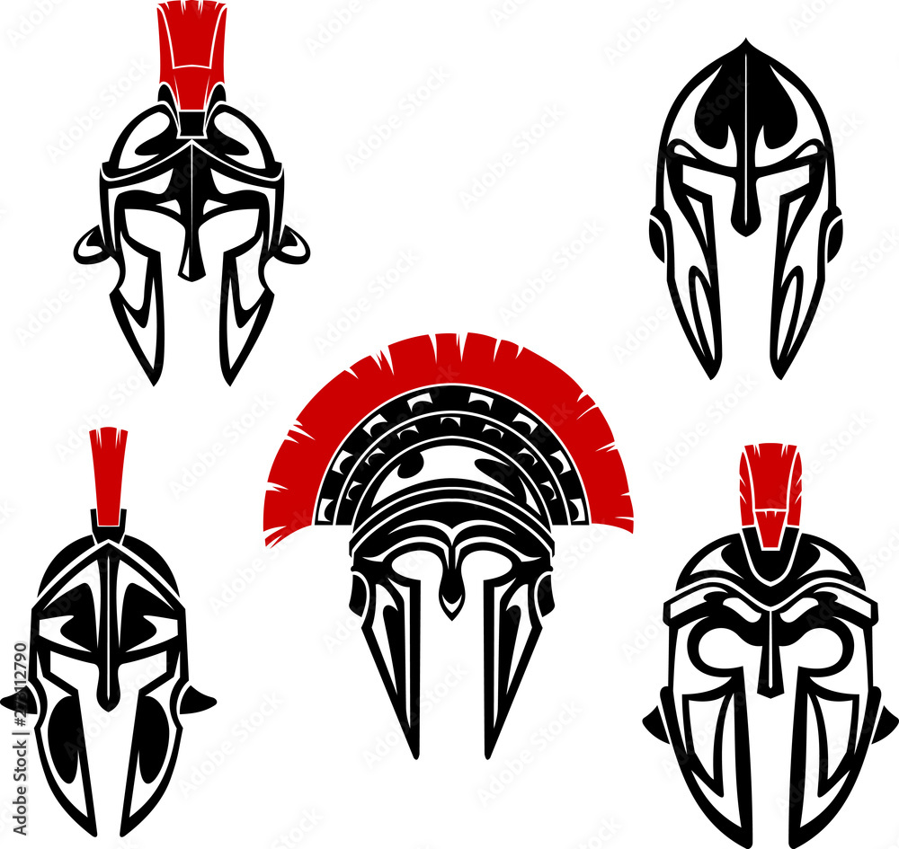 Spartan Helm Armor Shadowed Objects Front View Stock Vector | Adobe Stock