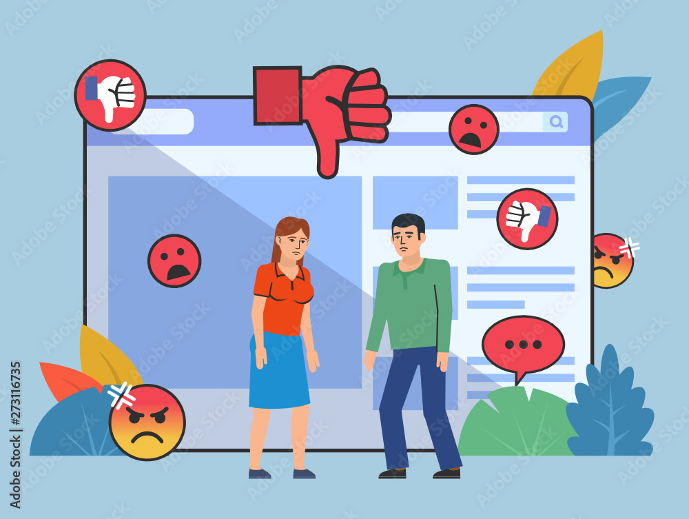 Bullying, trolling online in chat, messenger. Bad reviews, comments ...