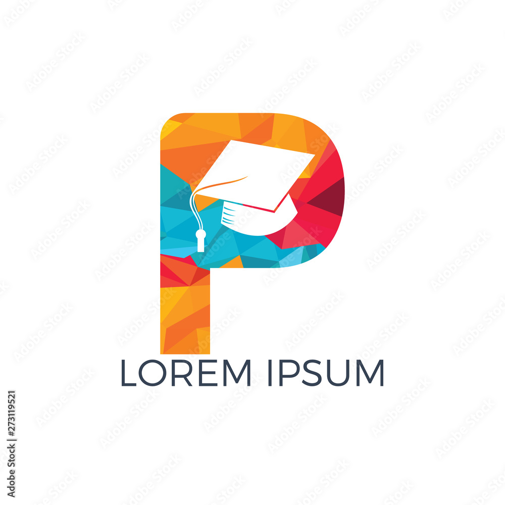 Letter P education logo vector illustration template. Graduation cap ...