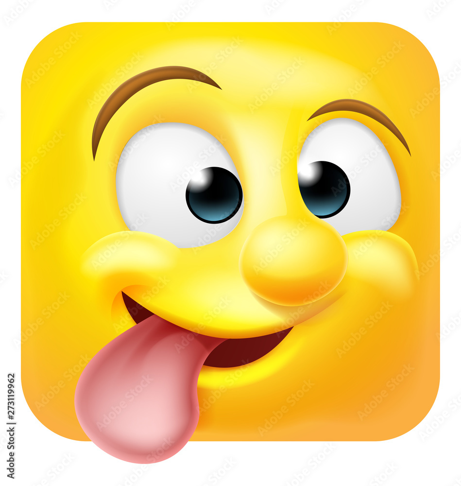 A funny cheeky happy emoji or emoticon square face 3d icon cartoon ...