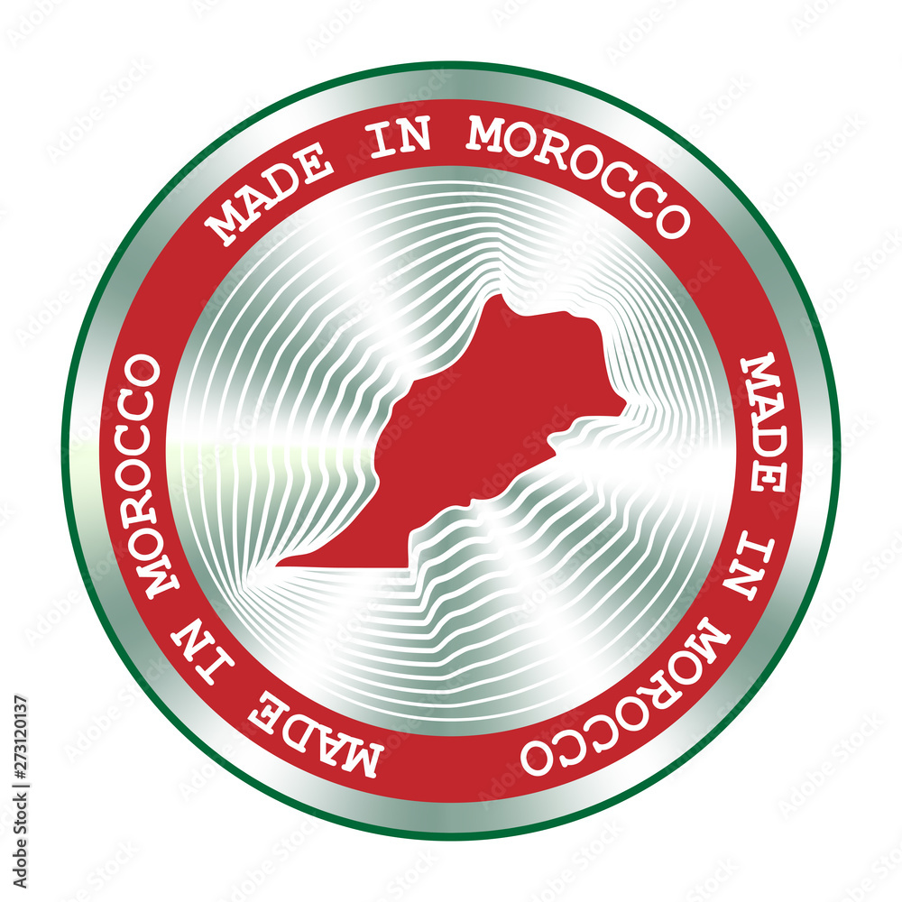Made in Morocco seal or stamp. Round hologram sign for label design and ...