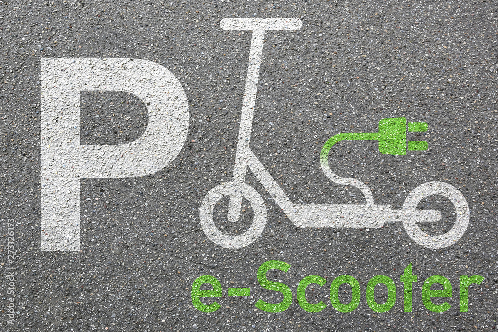 Parking lot sign electric scooter e-scooter road eco friendly green ...