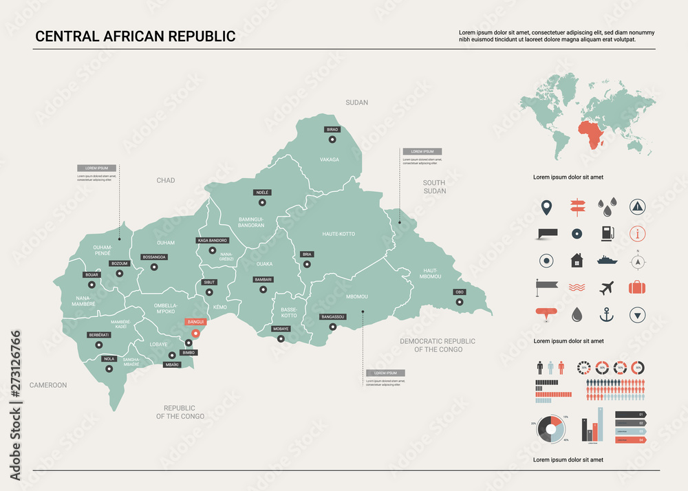 Vector map of Central African Republic. Country map with division ...