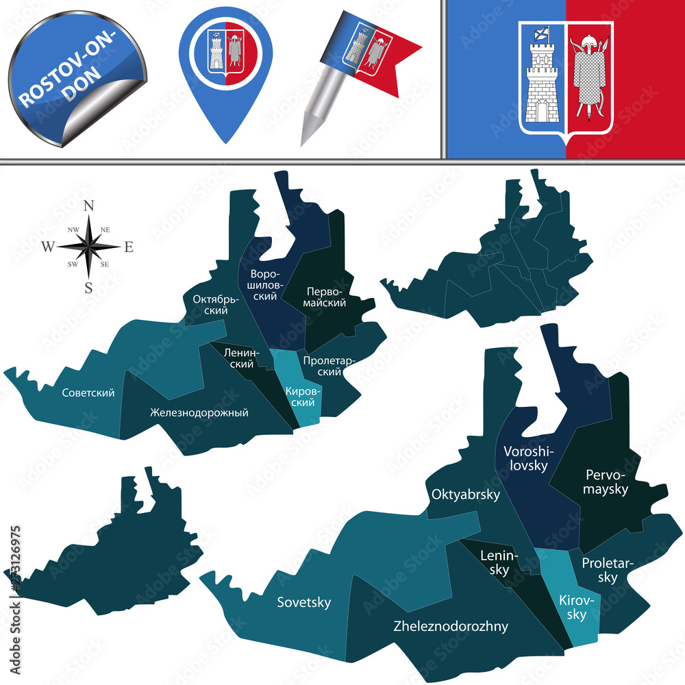 Map of Rostov on Don with Districts Stock Vector | Adobe Stock