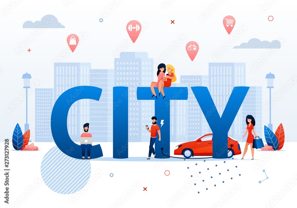 Smart City Concept Cartoon People in Public Space Stock Vector | Adobe ...