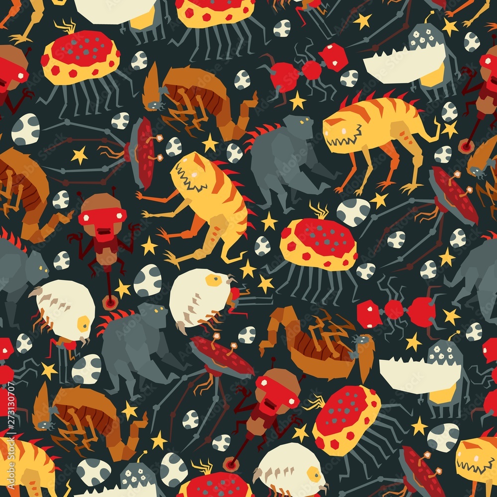 Monster aliens seamless pattern vector illustration. Cartoon monstrous ...