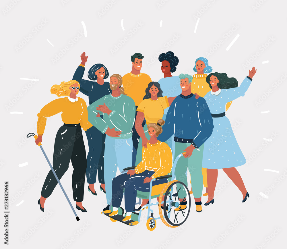 Disabled people and they friends. Stock Vector | Adobe Stock