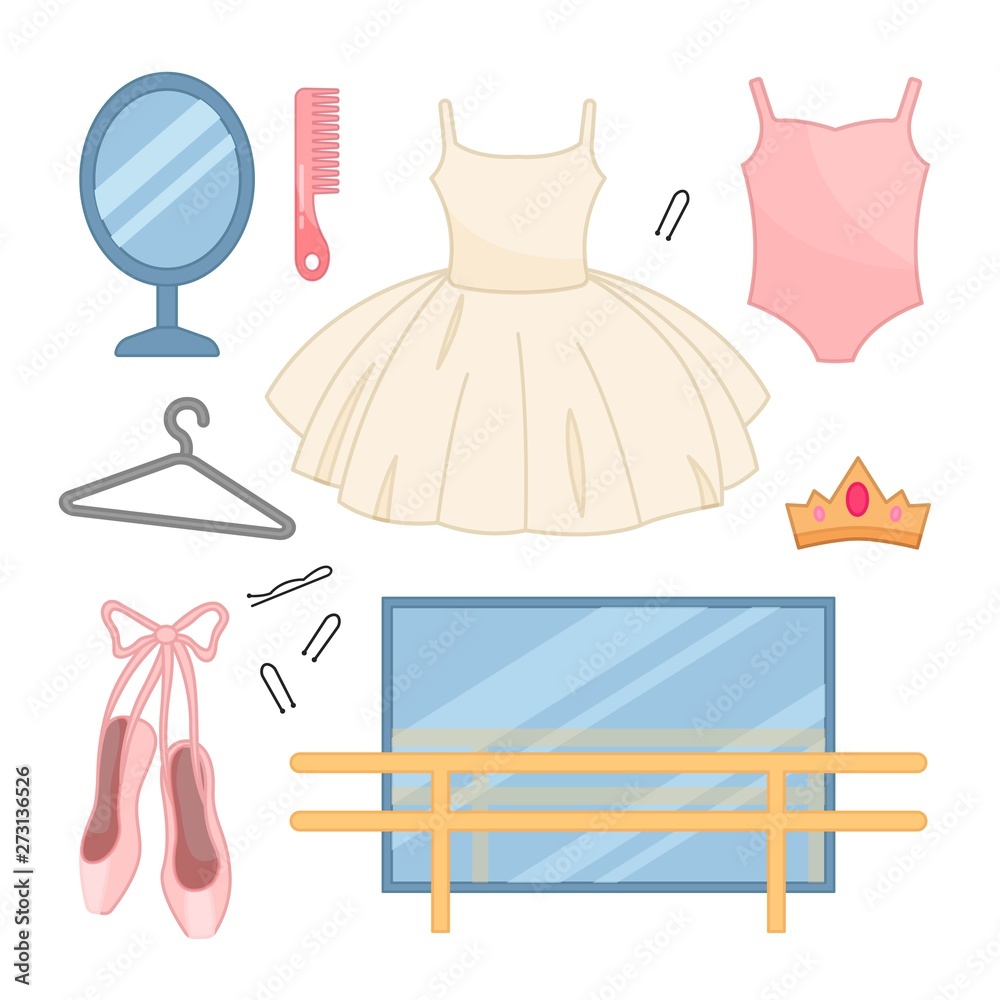Vector set of ballet icons. Cartoon illustrations ballet tutu, pointe ...