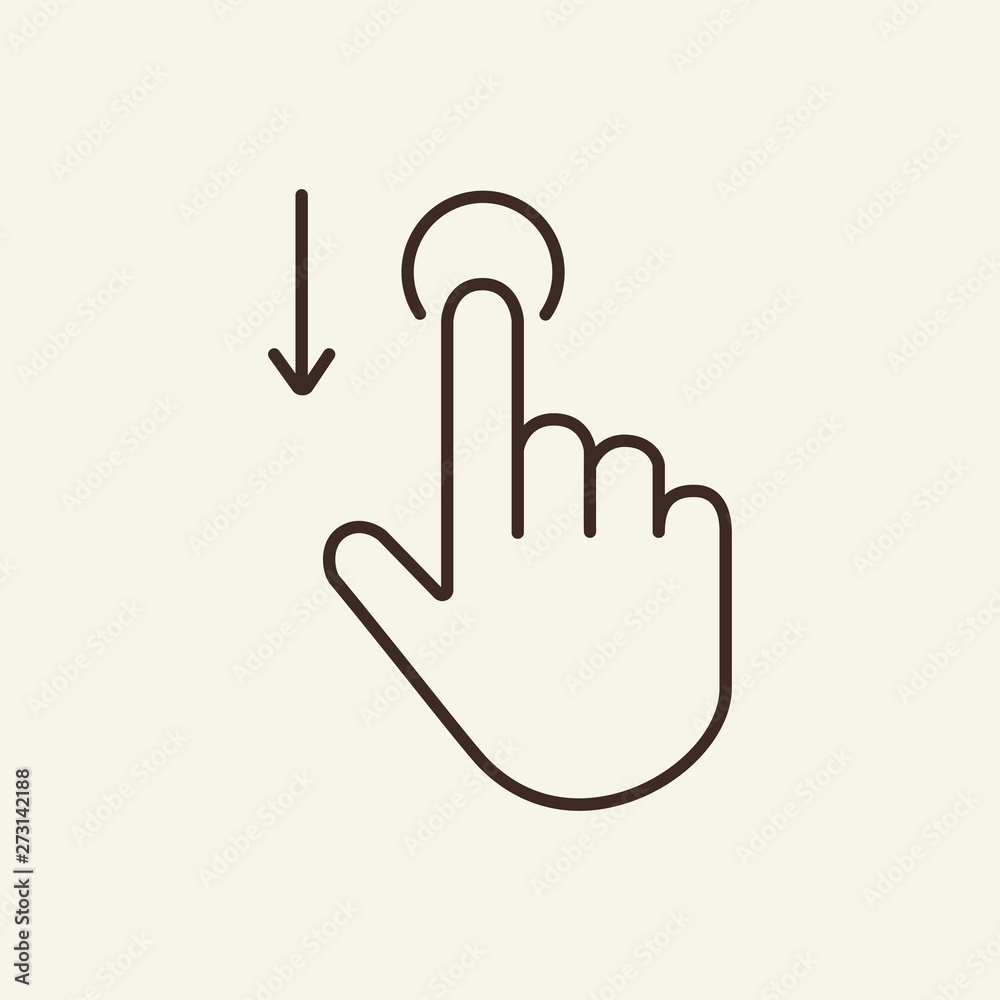Finger touching screen and down arrow line icon. Web app, smartphone ...