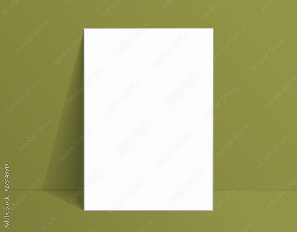 White poster mockup standing on the floor near green wall. Blank Canvas ...