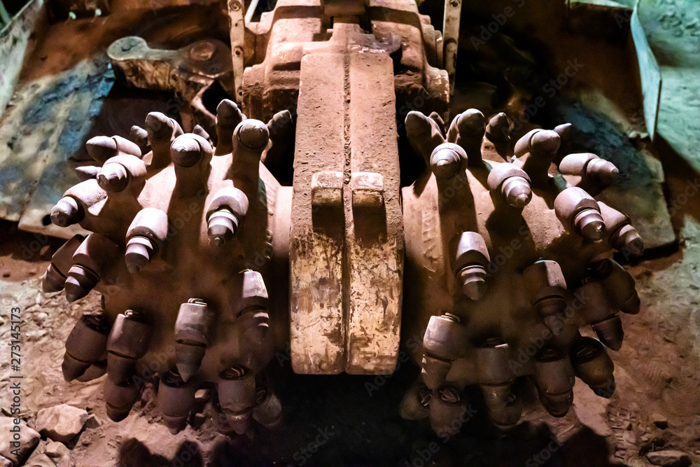 Long-wall Mining. Shearer, with two rotating cutting drums and movable ...