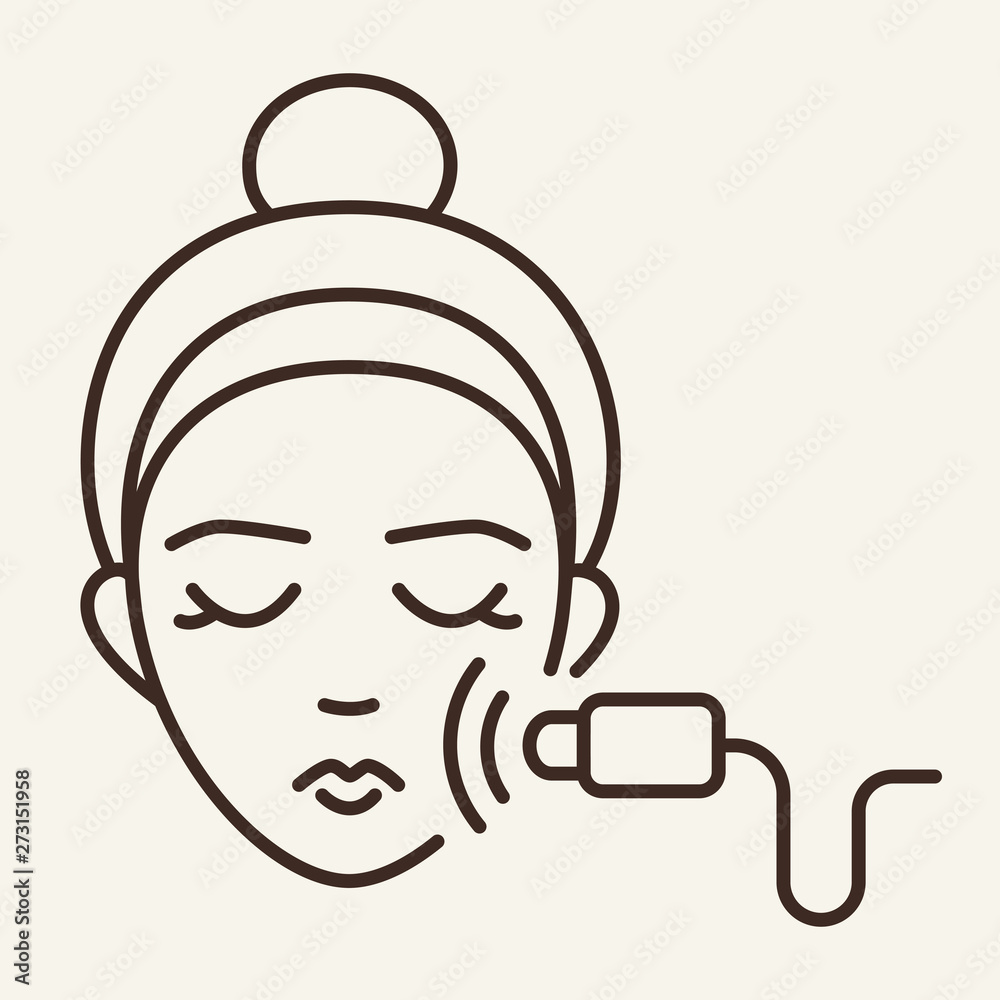 Facial massage line icon. Electric massager, woman, face. Beauty care ...