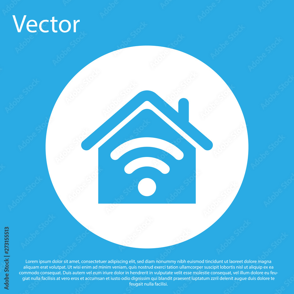 Blue Smart home with wi-fi icon isolated on blue background. Remote ...