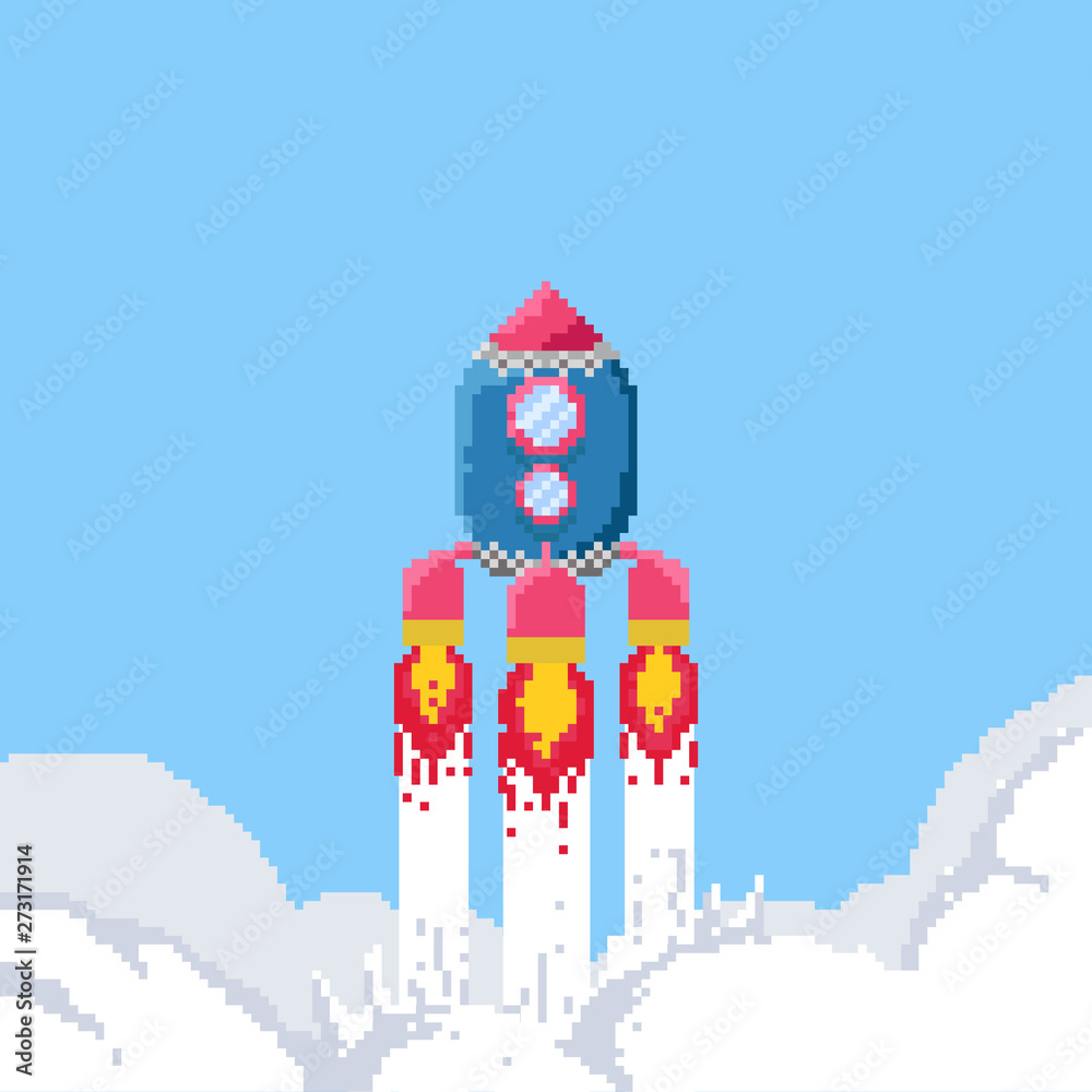 Flying rocket.8 bit art.vector.eps10. Stock Vector | Adobe Stock