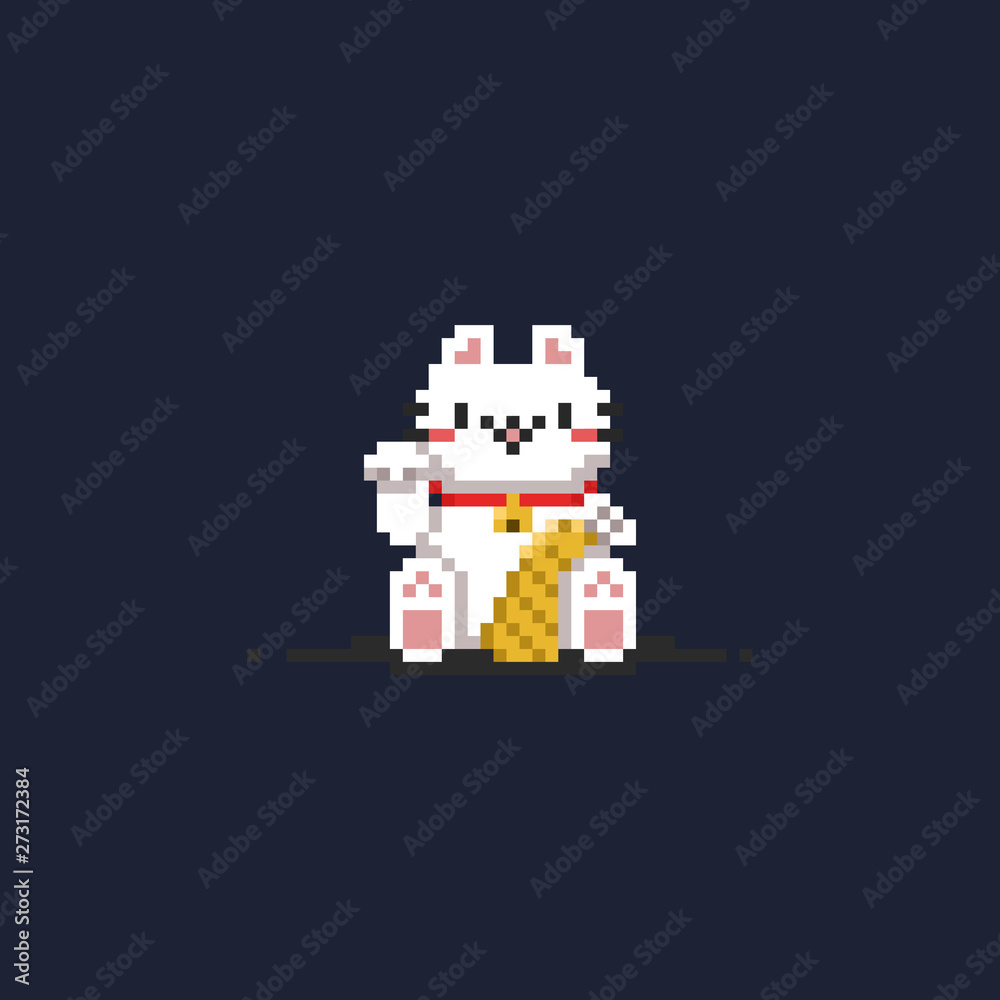 Pixel art cartoon japanese lucky cat.8bit. Stock Vector | Adobe Stock