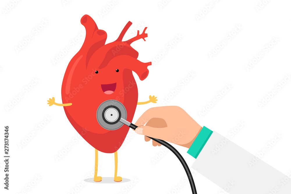 Cute cartoon smiling healthy heart character happy emoji emotion and ...