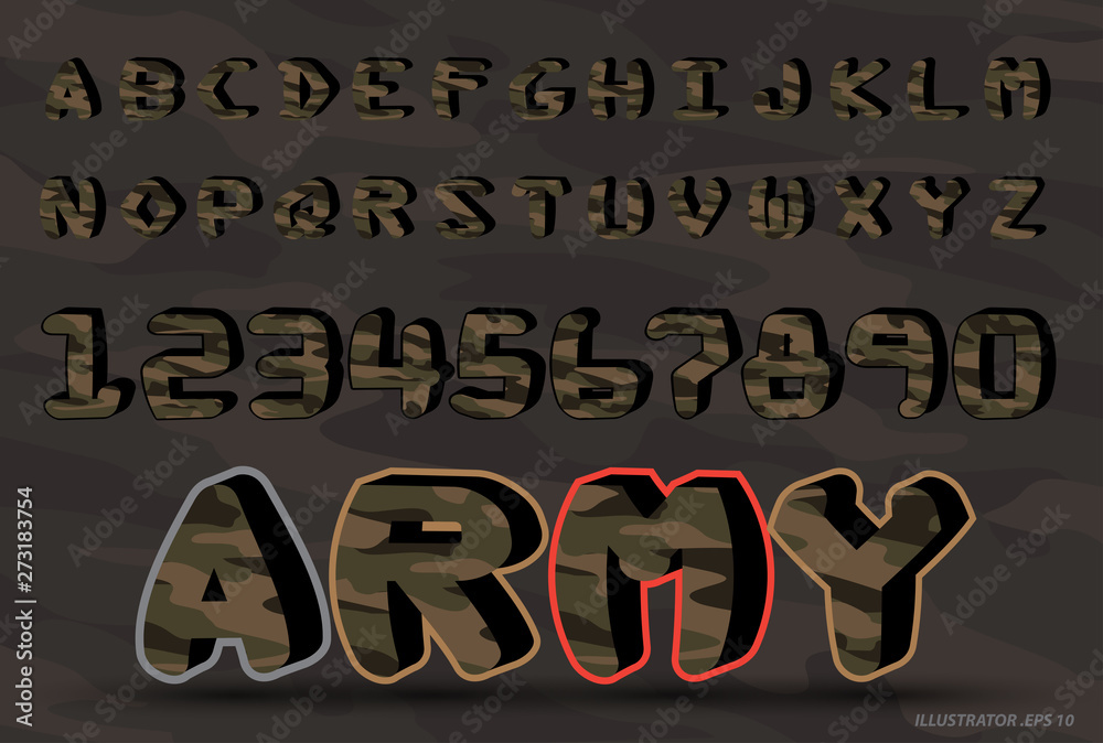 Army Original font a set of letters and numbers. Vector of camouflage ...