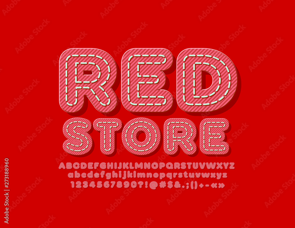 Vector modern label Red Store. Creative textile Font. Bright Alphabet ...