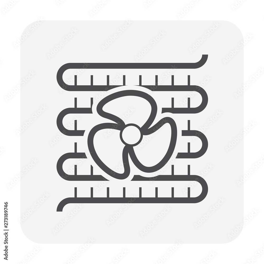 Condenser coil vector icon consist of copper or aluminium tubes, fins ...