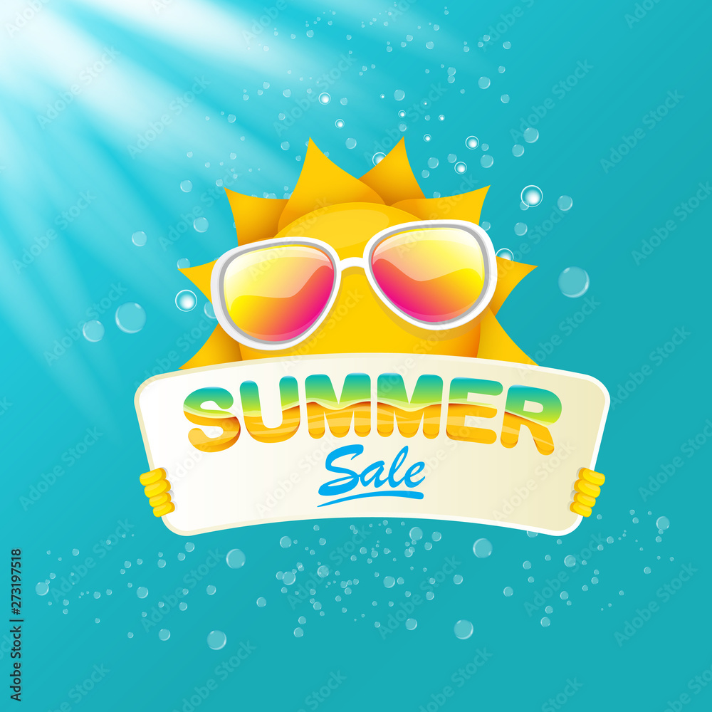 vector summer happy sun holding sale offer sign Stock Vector | Adobe Stock