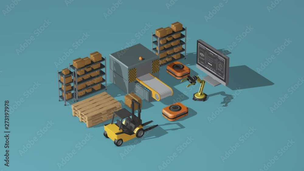 supply chain, logistics, automation, industry 4.0. concept animation ...