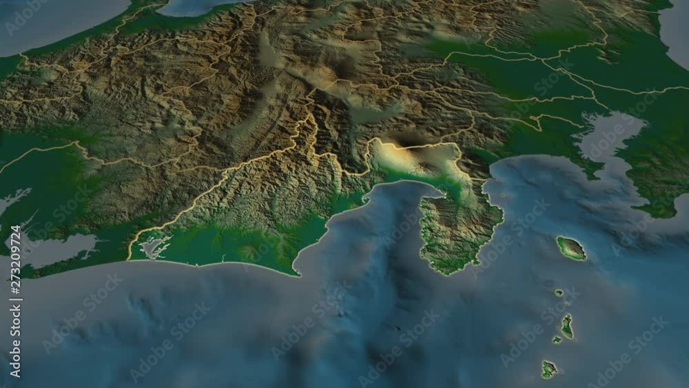 Shizuoka - prefecture of Japan zoomed on the physical map of the globe ...