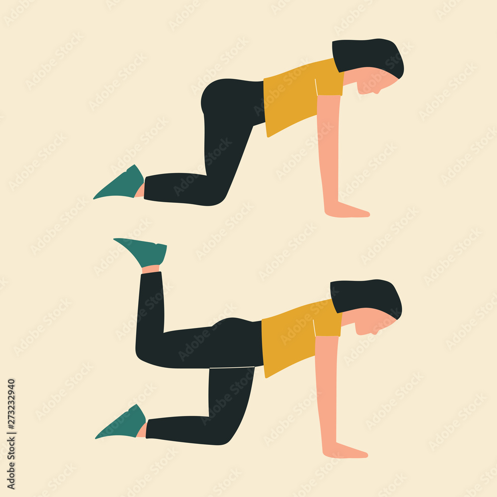 Woman doing quadruped hip extensions. Illustrations of glute exercises ...