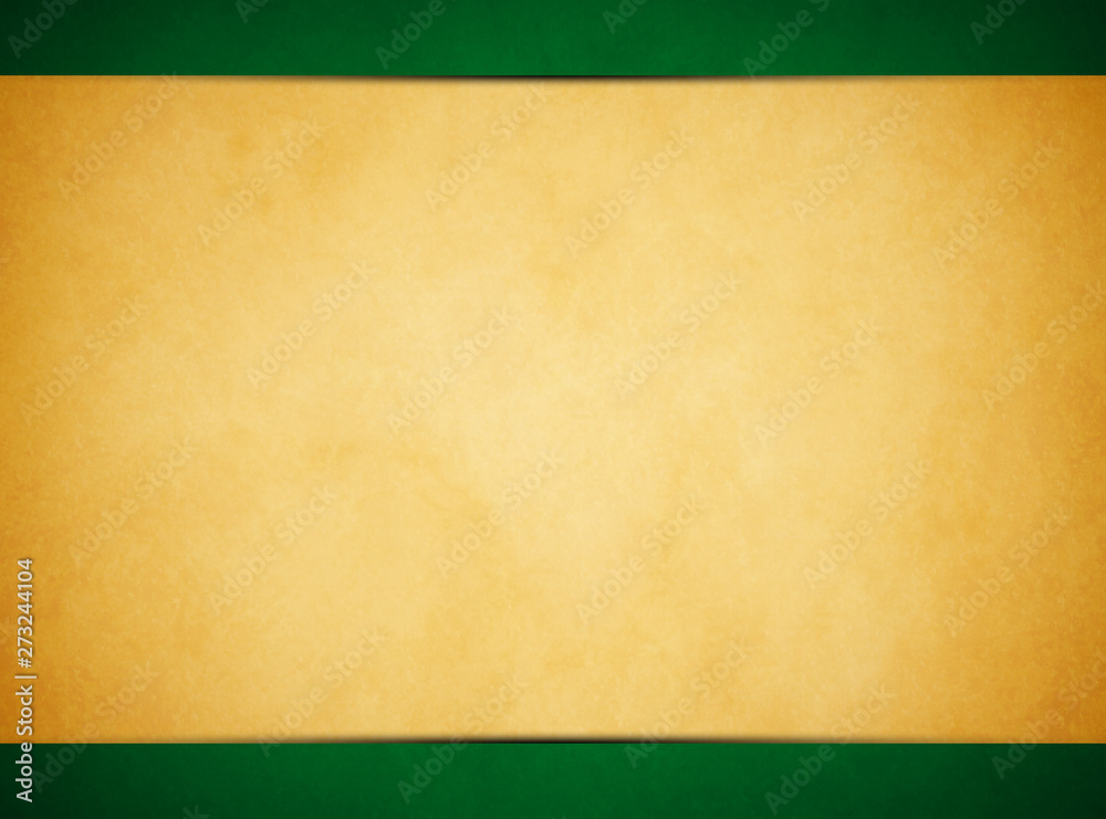 An tan parchment texture background with set under a rich green ...