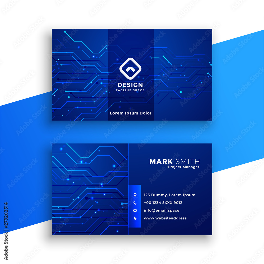 blue technology style business card design Stock Vector | Adobe Stock