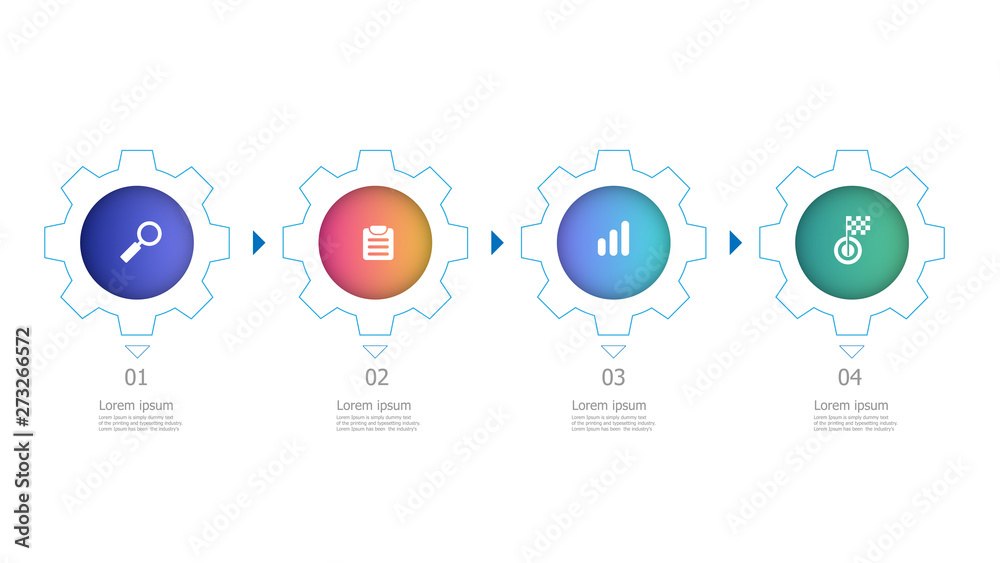 cog gears wheels horizontal infographics 4 steps Stock Vector | Adobe Stock