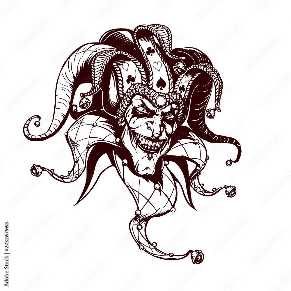 Joker. Angry jester in the cap. tattoo Stock Vector | Adobe Stock