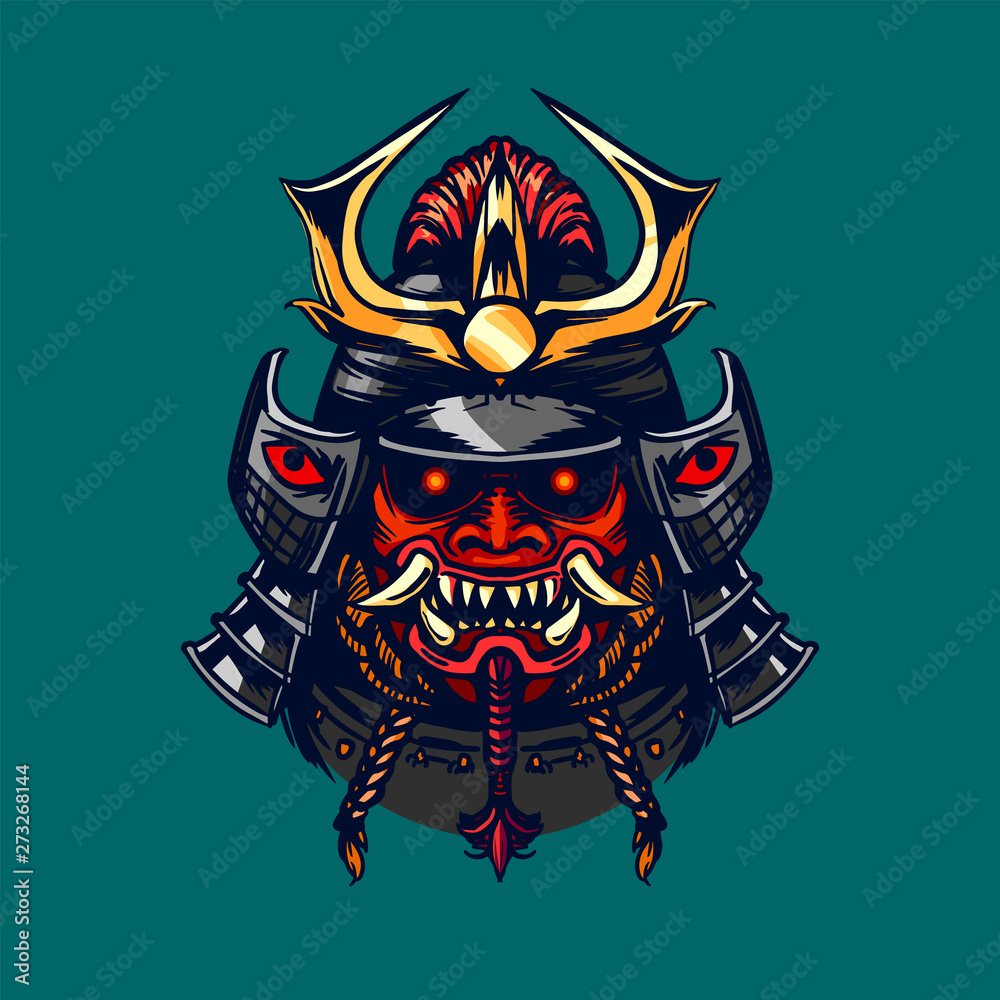 Evil Samurai Mask. Demonic face. Tattoo Stock Vector | Adobe Stock