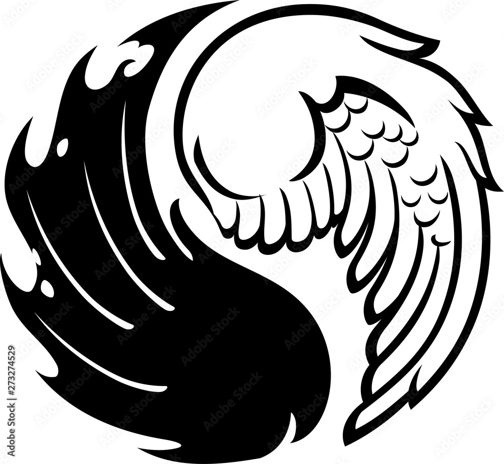 Yinyang Symbol of Good and Evil Wings Stock Vector | Adobe Stock