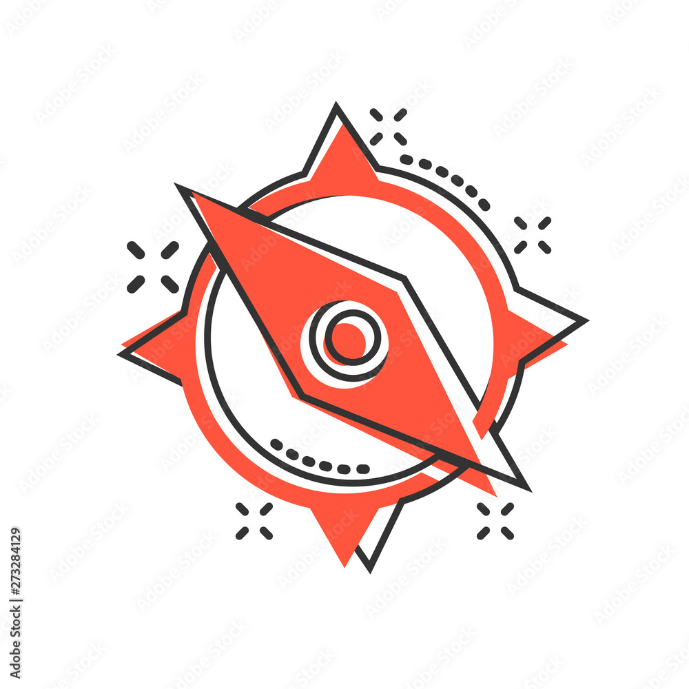 Global navigation icon in comic style. Compass gps vector cartoon ...