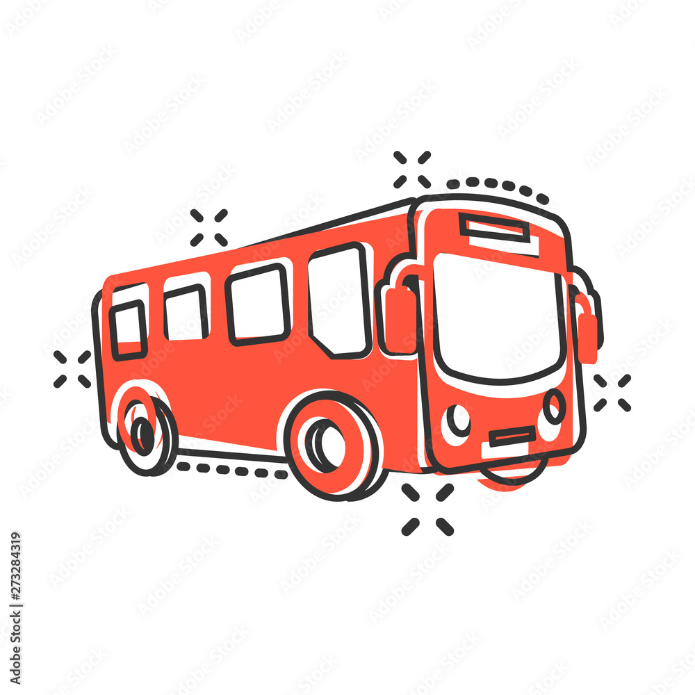 Vecteur Stock School bus icon in comic style. Autobus vector cartoon ...