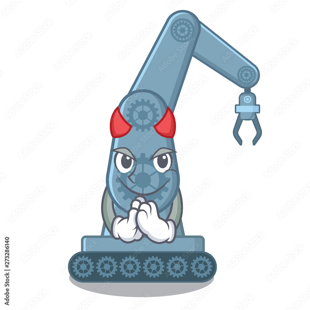 Devil mechatronic robot arm above cartoon table Stock Vector | Adobe Stock