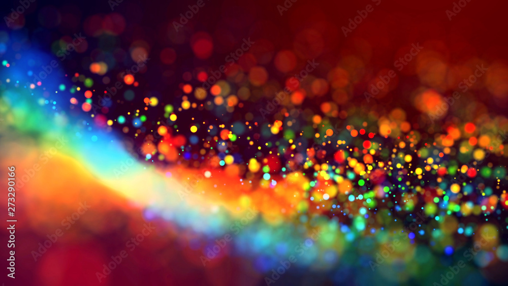 cloud of multicolored particles in the air like sparkles on a dark ...
