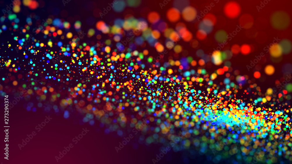 cloud of multicolored particles in the air like sparkles on a dark ...
