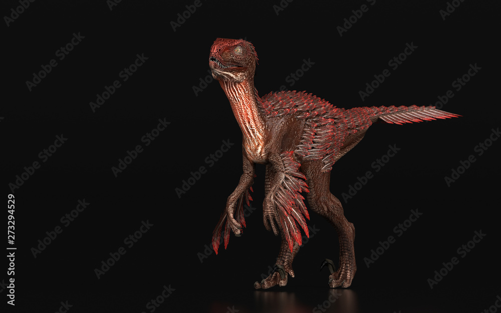 ภาพประกอบสต็อก Dinosaur Velociraptor Mongoliensis standing black ...