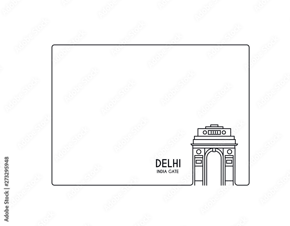 India Gate at New Delhi. 1920s triumphal arch and war memorial. Line ...