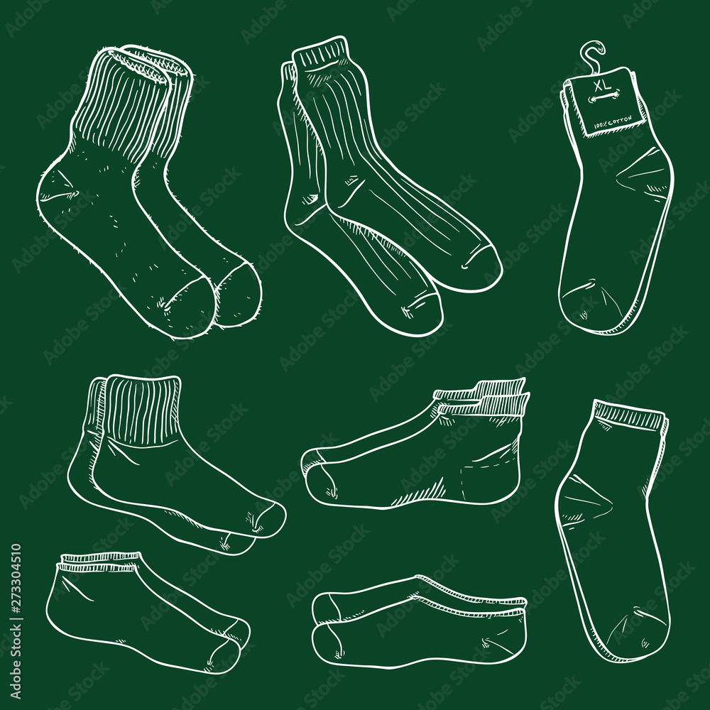 Vector Chalk Sketch Set of Different Socks Stock Vector | Adobe Stock