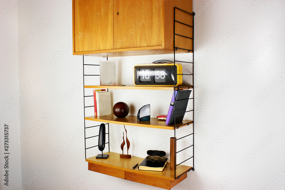 mid century vintage wood book shelf with hanging locker cupboard from ...