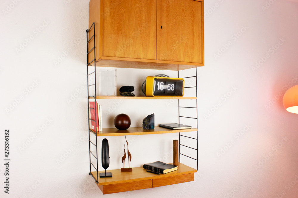 mid century vintage wood book shelf with hanging locker cupboard from ...