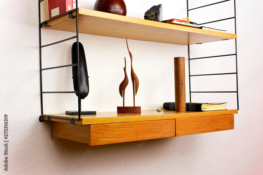 mid century vintage wood book shelf with hanging locker cupboard from ...