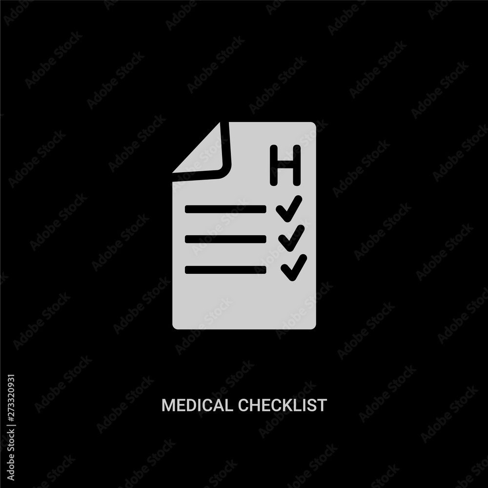 white medical checklist vector icon on black background. modern flat ...