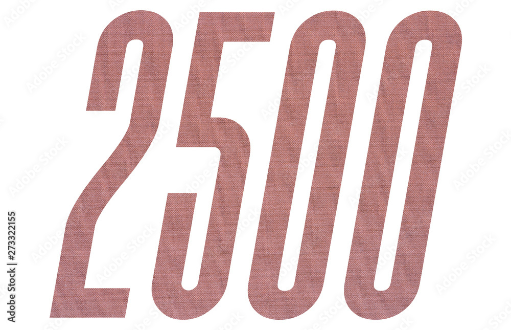 Number 2500 with terracotta colored fabric texture on white background ...