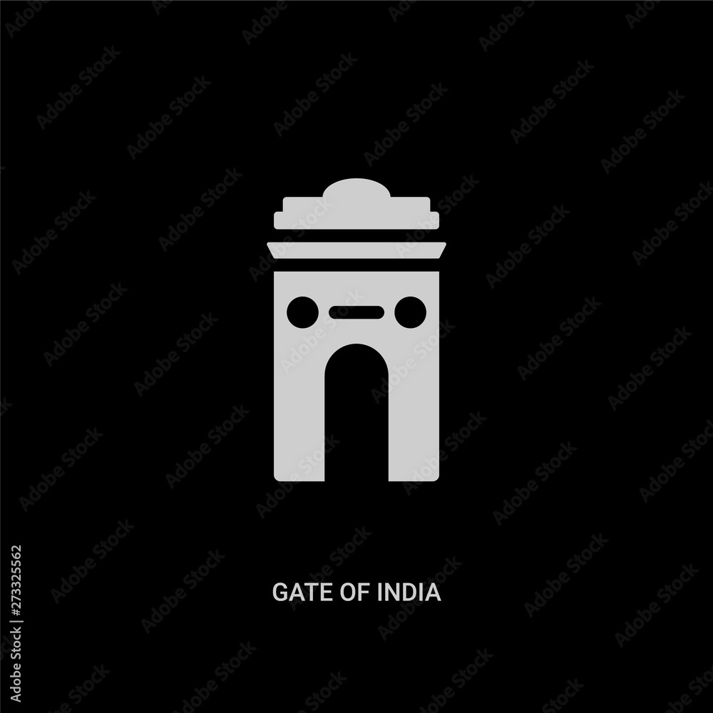 white gate of india vector icon on black background. modern flat gate ...