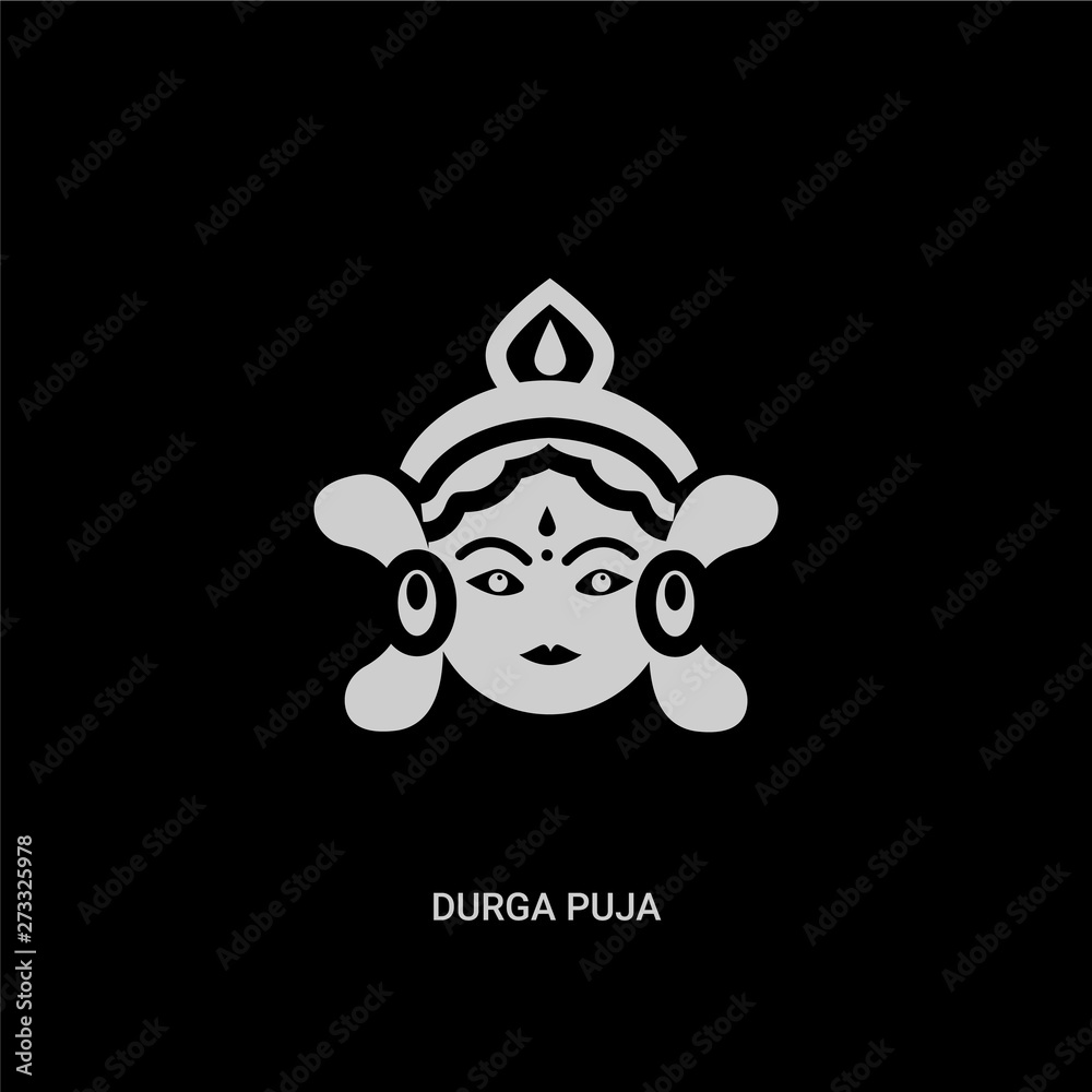 white durga puja vector icon on black background. modern flat durga ...