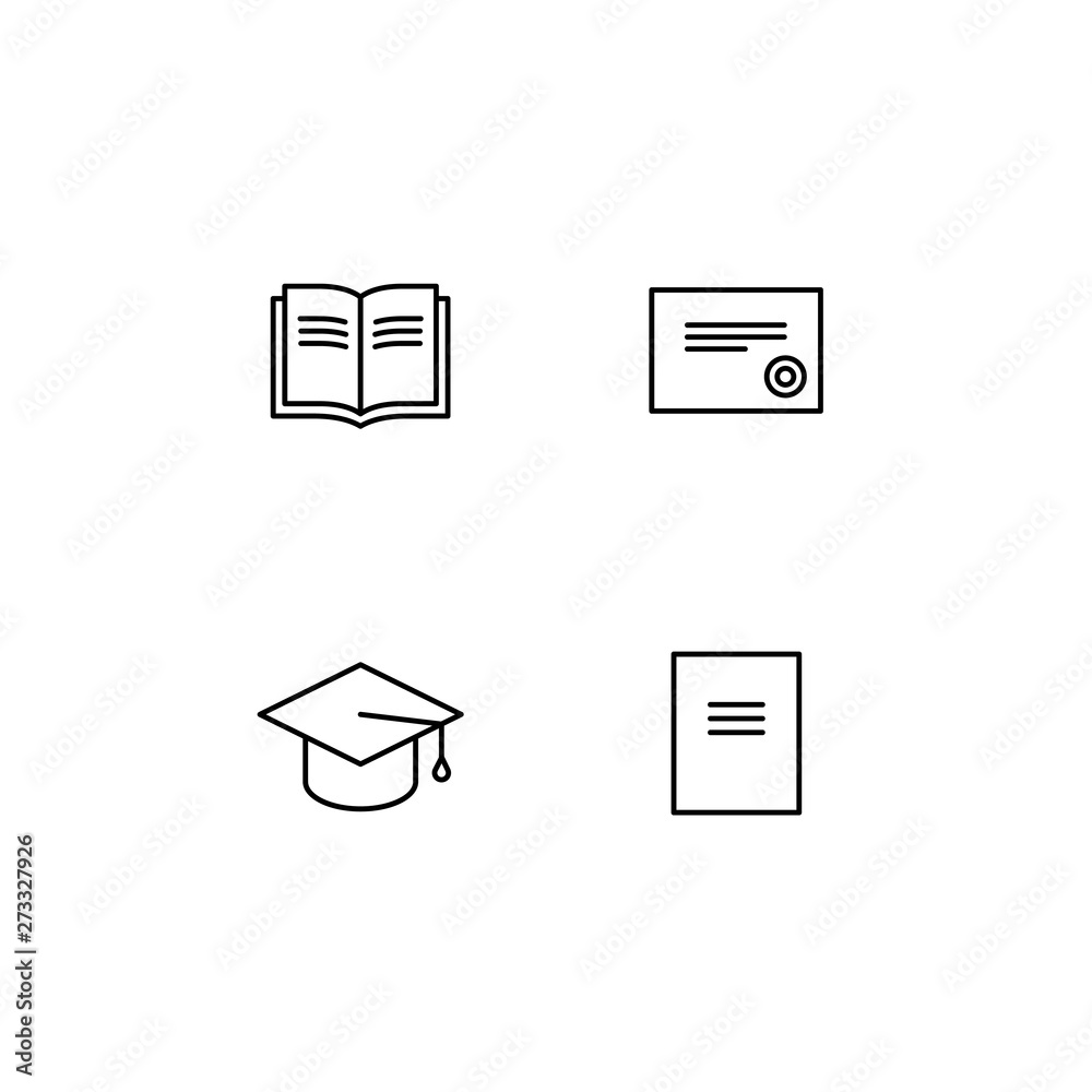 Set of vector school theme icons. Graduation collection of black ...