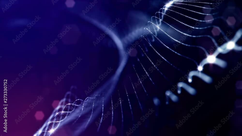 sci-fi blue background of luminous particles that form curves, surfaces ...
